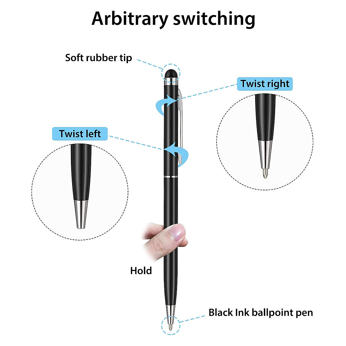 32 Pieces Stylus Pen for Touch Screens, 2 in 1 Universal Ballpoint Fine Tip Stylus Metal Pens, Black Ink, for Most Capacitive Touch-Screen Phone Tablet (Black, Silver)