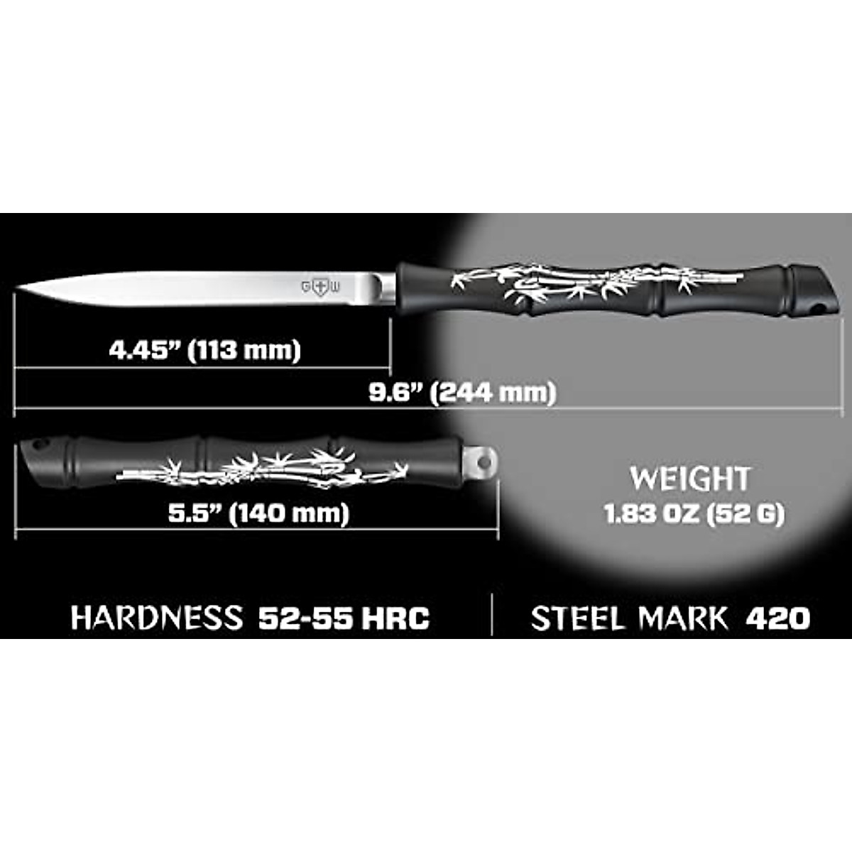 GOOD WORKER Japanese Utility Knife - Letter Opener - Envelope Opener - Mail Opener - Small Black Fixed Blade Knife for Men Women - Kubaton - Secret Santa Gift 130129