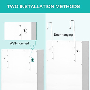 CHARMAID LED Strip Jewelry Armoire with 47.2" H Full Length Mirror, Wall/Door Mounted Jewelry Organizer with Built-in Mirror, Flip-over Cosmetic Tray, 4 Drawers, Large Storage Jewelry Cabinet (White)