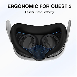 APEXINNO VR Silicone Face Pad Cover and Anti-Leakage Nose Pad for Meta Quest 3 Original Headset Accessories, VR Face Cushion and Light Blocker for Oculus Quest 3 Headset (Black)