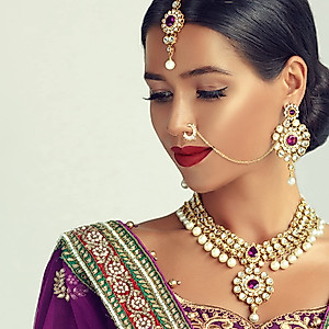 6 Pieces Nose Rings Hoop Chain Diamond-studded Double-layer Nose Chain Septum Non Piercing Nose Hoop Ring Chain Dangle Earrings for Women Girls