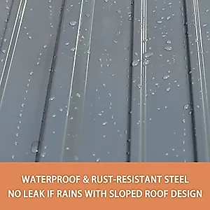 MUPATER 4 x 6 FT Outdoor Storage Shed, Galvanized Metal Garden Tool Shed, Patio Furniture Storage House with Slooping Roof, Lockable Door and Vents for Backyard and Patio, Grey