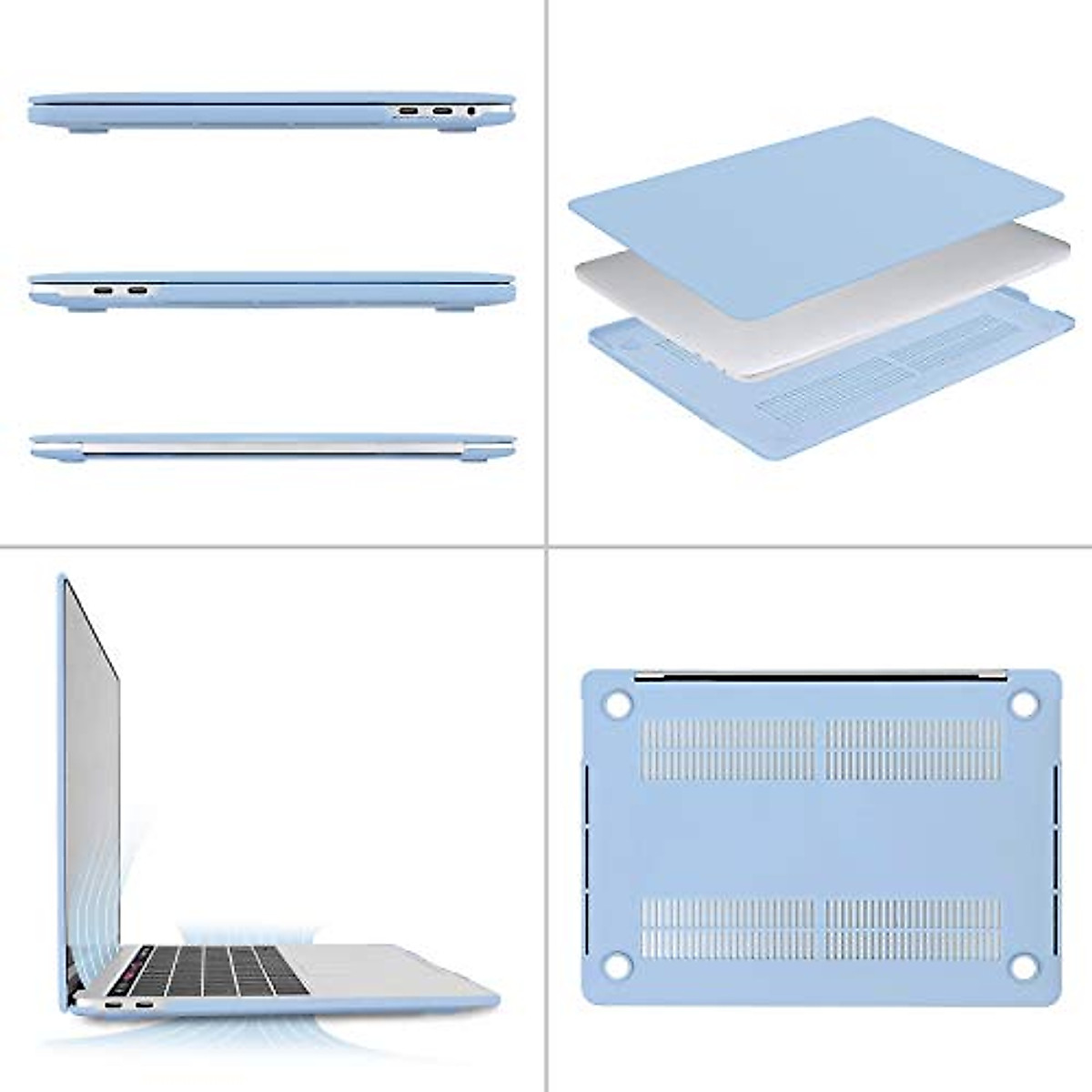 MOSISO Compatible with MacBook Pro 13 inch Case 2023, 2022, 2021-2016 M2 M1 A2338 A2251 A2289 A2159 A1989 A1708 A1706, Plastic Hard Shell Case & Keyboard Cover Skin & Wipe Cloth, Airy Blue