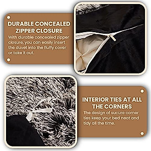 MEGO Luxury Shaggy Plush Duvet Cover Set, Soft 3 Pieces Fluffy Faux Fur Comforter Cover Set King Size, Fuzzy Velvet Bedding Set(1 Furry Duvet Cover + 2 Pillow Shams), Zipper Closure(King, Black Ombre)