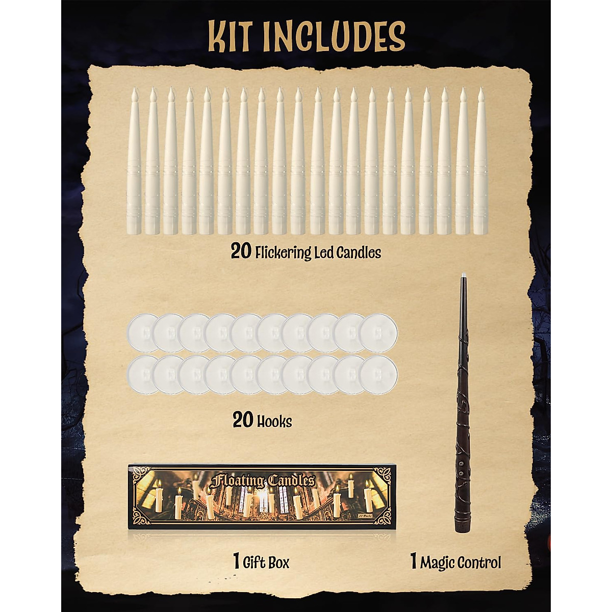 Bomivix 20pcs Christmas Decorations Flameless LED Floating Candles with Magic Wand Remote - Floating Hanging Home Decorations for a Spooky Atmosphere-Perfect for Festive Home Display