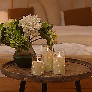 Amagic Flameless Candles with Flickering String Lights, LED Battery Operated Candles, Embedded String Light Candle with Remote and Timers for Home Decoration, Ivory, Set of 3