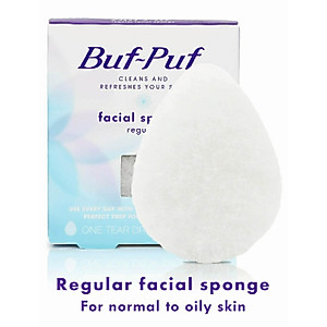 Buf-Puf Facial Sponge, Dermatologist Developed, Removes Deep Down Dirt & Makeup That Causes Breakouts and Blackheads, Reusable, Exfoliating, White, 5 Count