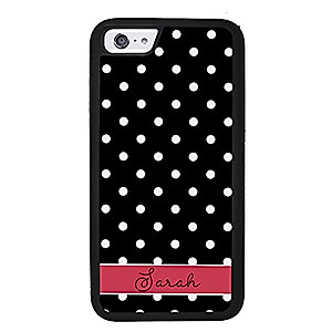 Polka Dot Black White and Red Personalized Apple iPhone Black Rubber Phone Case Compatible with iPhone 14 Pro Max, Pro, Max, iPhone 13 Pro Max Mini, 12 Pro Max Mini, 11 Pro Max X XS Max XR 8 7 Plus