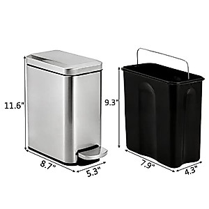 Hiceeden 1.3 Gallon Slim Step Trash Can with Lid, 5 Liter Stainless Steel Rectangle Garbage Bin with Portable Inner Bucket for Kitchen, Bathroom, Bedroom, Living Room, Dining Room, Office