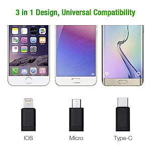 BoxWave Cable Compatible with Freestyle Libre Reader - AllCharge 3-in-1 Cable - Jet Black