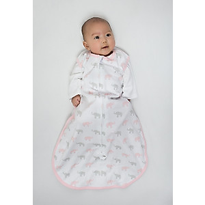 Amazing Baby Cotton Sleeping Sack, Wearable Blanket with 2-way Zipper, Pastel Pink + Gray Tiny Elephants, Small (0-6 mo)
