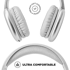 iJoy Ultra Wireless Headphones with Microphone- Rechargeable Over Ear Wireless Bluetooth Headphones with 10Hr Playtime, SD Slot, Backup Wire- Soft Cushion Wireless Headset with Mic (Silver)