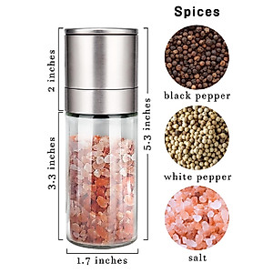 Gulex® Salt Grinder Pepper Mill, Salt Grinder Refillable, Adjustable Coarseness Black Pepper Grinder, Stainless Steel Sea Salt Shaker with Ceramic Rotor(salt and pepper not included)