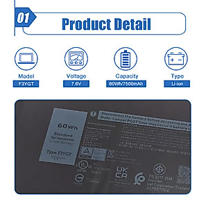 Dentsing 60Wh F3YGT Laptop Battery for Dell Latitude 12 7000 7280 7290/13 7000 7380 7390 P29S002/14 7000 7480 7490 P73G002 Series DM3WC DM6WC 2X39G KG7VF 451-BBYE 453-BBCF 7.6V 4 Cells
