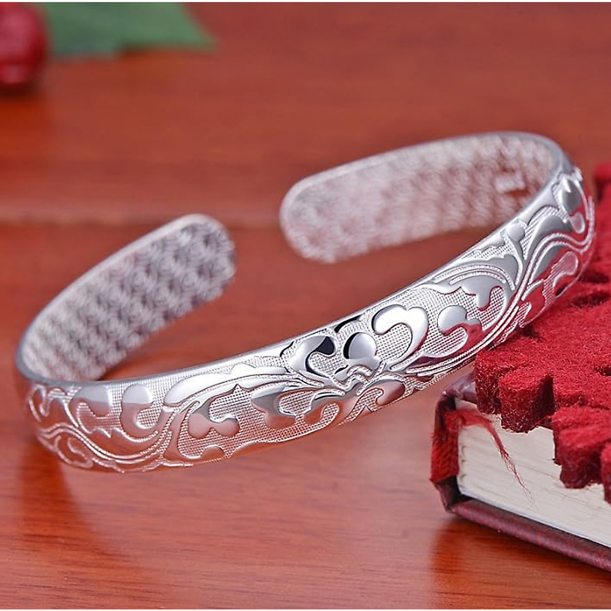 TOPOB Classic 925 Sterling Silver Bracelet, Ladies Fashion Pattern Open Alloy Jewelry Cuff Bangle Chain Bracelets (Silver)