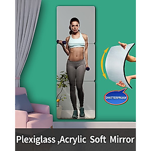Shatterproof Full Length Mirror Tiles,Mirror for Wall,Full Body Mirror for Kids,Thick 0.12",4 Pcs 15.8"x15.8",Made of Frameless Plexiglass Acrylic Plastic,Wall Mounted for Home Gym,Bedroom,Door