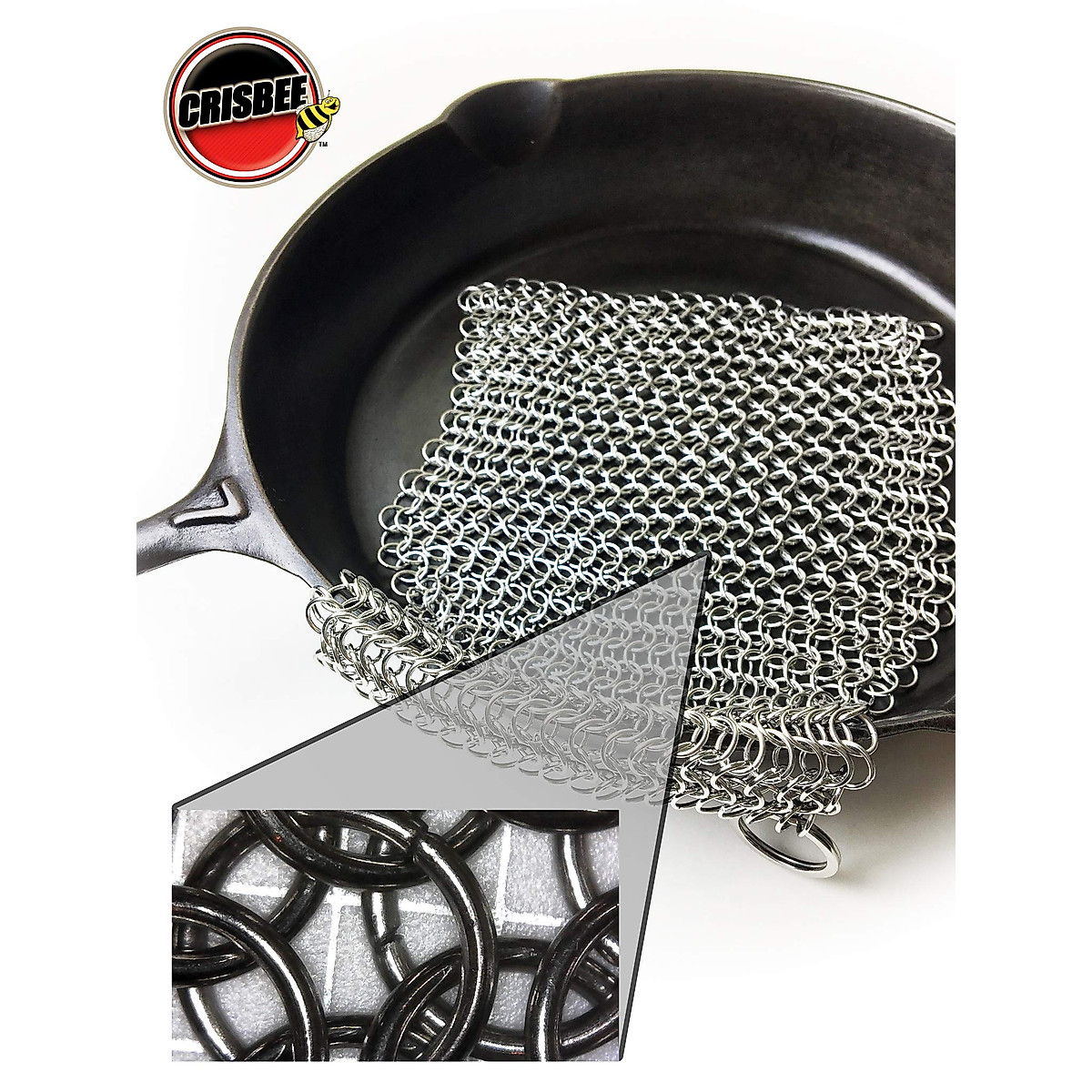 Chain Mail Scrubber by Crisbee - 316 Stainless Steel - Rust Resistant - Perfect for Cast Iron and Carbon Steel Cookware by Crisbee