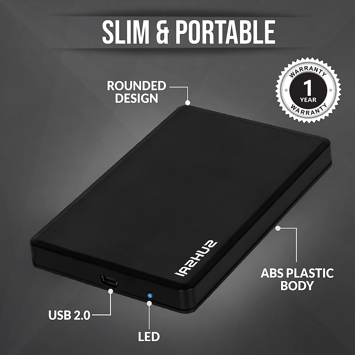 SUHSAI 1TB External Hard Drive USB 2.0 Ultra Slim & Compact Portable Storage Extended Data Backup harddrive Pocket Size USB Drive 2.5" HDD for PC Laptop Mac Chromebook Desktop (Black)