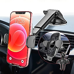 Car Phone Holder Mount, Suction Cup Cell Phone Holder with Gel Pad for Dashboard Windshield Air Vent 3-in-1, Stable Universal Cellphone Mount Holder Compatible with iPhone, Samsung, Android Mobile
