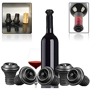 Wine Stoppers For Wine Bottles – 5 Vacuum Wine Corks for Wine Bottles and 1 Rubber Wine Sealer for Wine Bottles Best Wine Bottle Corks - in Gift Box
