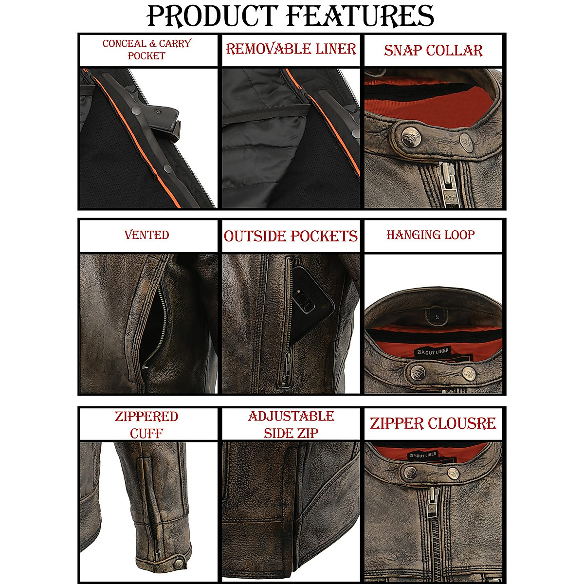 Milwaukee Leather Men's Distressed Scooter Jacket w/Venting Distressed Brown (Medium)