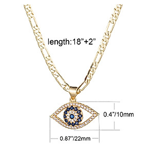 kelistom Evil Eye Necklace for Women | 18K Gold Plated Cubic Zirconia Inlay Evil Eye Pendant Necklace | 3mm Figaro Chain Necklace 18/22 inches (length: 18", eye-1)