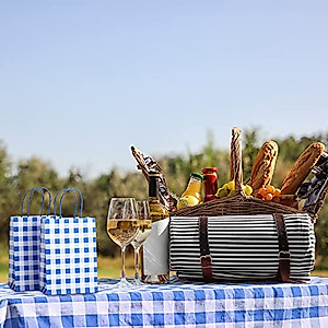 30 Pieces Gingham Gift Bags Kraft Paper Bag Christmas Buffalo Plaid Bag Present Bag Party Favor Bag with Handle Goody Bag for Christmas Birthday Party Supplies, 5.91 x 8.27 x 3.15 Inch(Blue White)