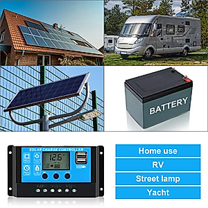 GCSOAR Solar Charge Controller, 30A,12V/24V,Solar Panel Regulator with Adjustable LCD Display and Dual USB Port,Suit for Farm Outdoor Camping Motor Home