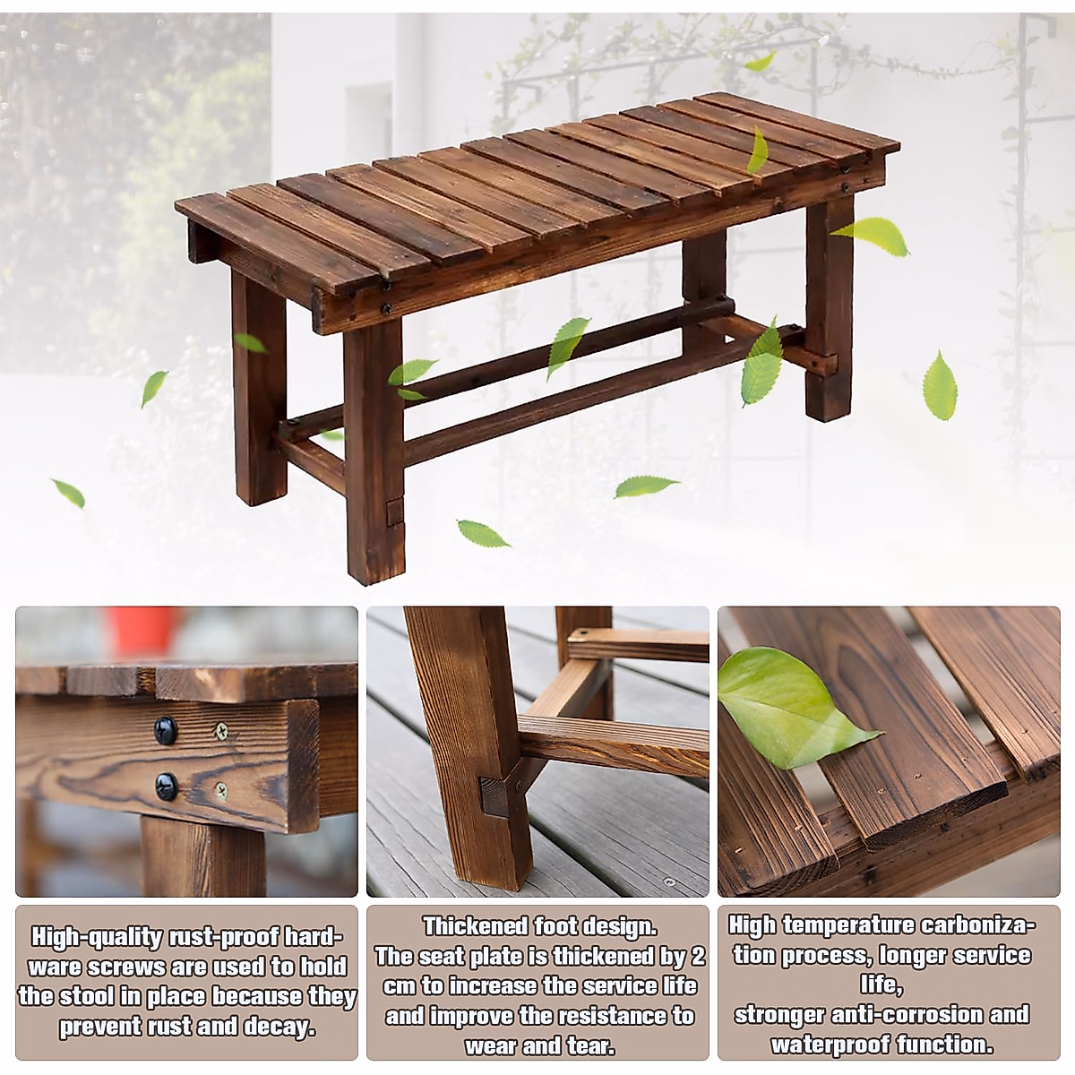 YangAera Outdoor Garden Benches Weatherproof Patio Bench Two-Person Seat Backless Bench Wood Bench with Slatted High Temperature Bench for Front Porch Backyard (Upgraded to Prevent Fading) 90cm Bench