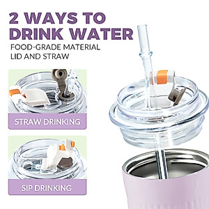 Puraville 14 oz Coffee Tumbler with Lid and Straw, Stainless Steel Insulated Travel Coffee Mug with Lid, Reusable Skinny Tumbler Cup for Women and Men,Lilac