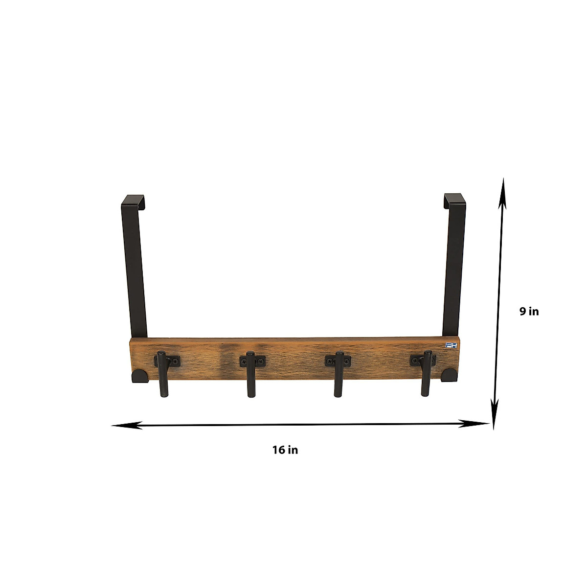 FantasHome 16" Over The Door Hook Rack with 4 Hooks - Black & Brown, Classic Style