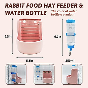 Tfwadmx 2 in 1 Rabbit Hay Food Feeder Bunny Hanging Grass Dispenser Pet Cage Manger Rack Guinea Pig Hay Food Bowl with Water Bottle for Small Animals Chinchilla Hedgehog