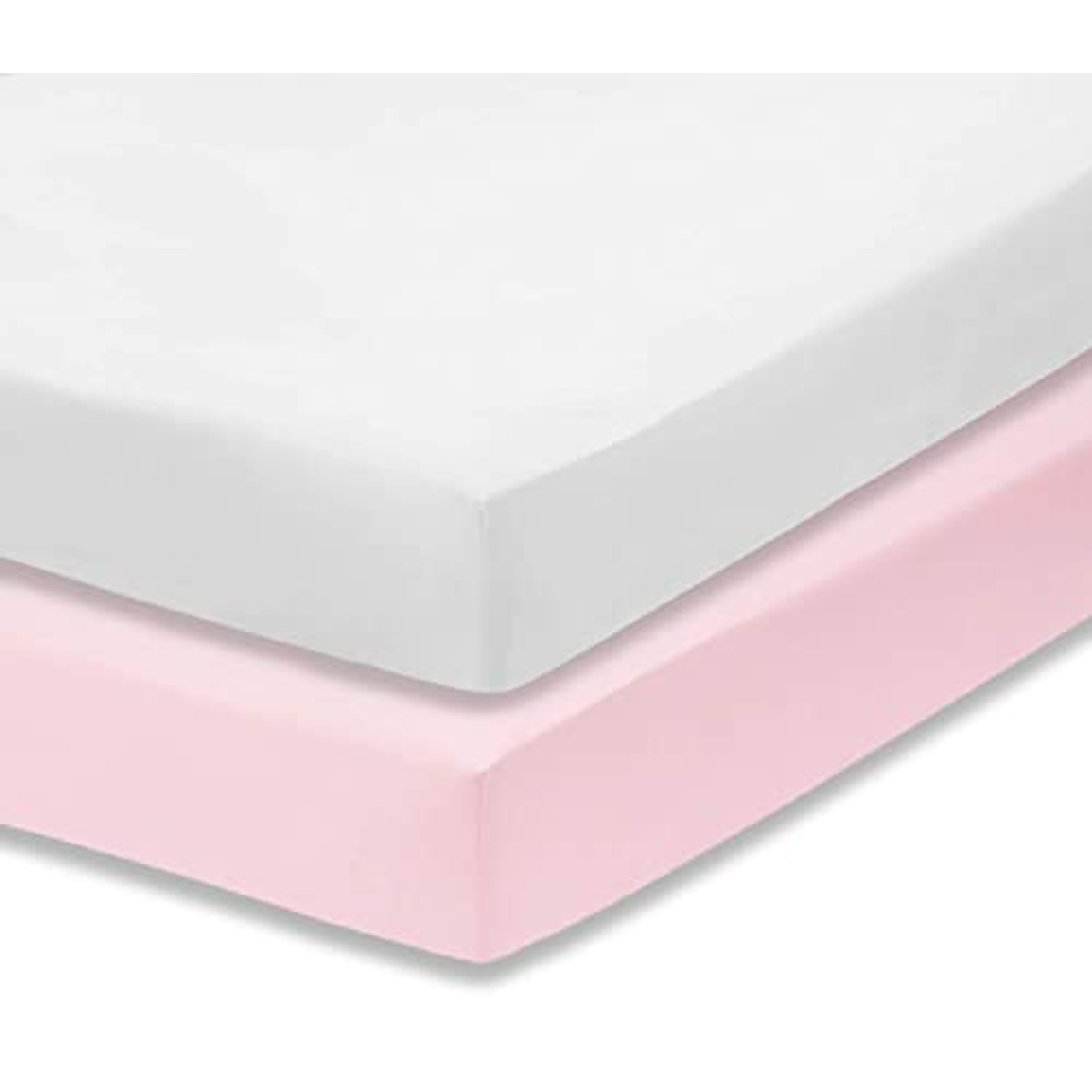 Everyday Kids 2-Pack Fitted Crib Sheets, 100% Soft Breathable Microfiber Baby Sheet, Fits Standard Size Crib Mattress 28in x 52in, Pink Nursery Sheet and White Nursery Sheet