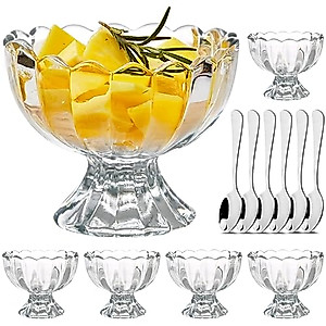 6 Pack Glass Dessert Cups with Spoons, Hlukana 5 oz Ice Cream Cups, Small Cute Dessert Bowls, Ice Cream Bowls for Birthday Party, Sundae Bar, Perfect for Dessert, Sundae, Fruit, Salad, Snack, Cocktail