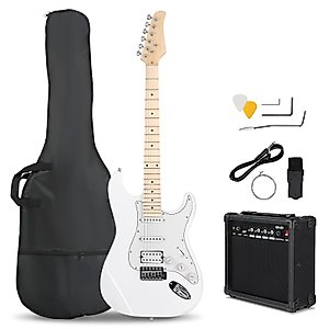 Ktaxon 39 Inch Electric Guitar Kit for Beginner, HSS Pickups 6 String Solid-Body Full Size Adults Electric Guitars W/Amplifier, Bag, Strap, Cable, Accessories - White