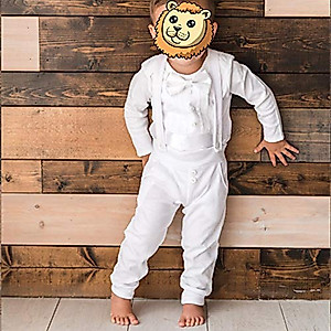 Baby Boys Baptism Christening Suit Outfit Bow Tie Comeing Home Romper Homewear Playwear Wedding Tuxedo Cake Smash Birthday Wild One Party Fall Set White-Long Sleeve 0-6 Months