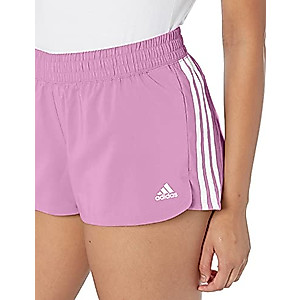 adidas Women's Pacer 3-Stripes Woven Shorts, Pulse Lilac/White, Large