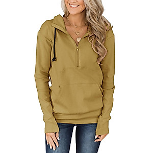 Fallorchid Womens Quarter Zip Pullover Hoodies Casual Long Sleeve Sweatshits with Pocket (Ginger, Small)