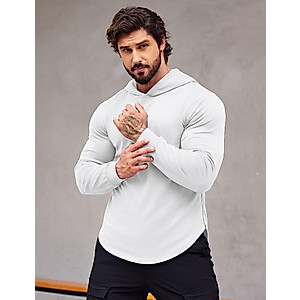 COOFANDY Men's Hooded Sweatshirt Long Sleeve Muscle Fit Stretch Fashion Active Gym Hoodie for Men, White, Large