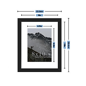 Picrit 8x10 Picture Frame Set of 7, Display 5 x 7 with Mat or 8 x 10 Without Mat, Photo Frames for Wall Mounting or Table Top Display, Black.