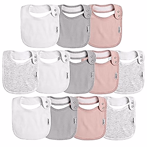 Baby Bibs with Snaps,Organic Cotton Bandana Bibs for Baby Girls, Super Soft Absorbent Snap Bibs for Newborns and Toddlers, Adjustable,Machine Washable