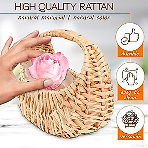 2Pcs Small Wicker Basket with Handle - Flower Girl Baskets for Weddings Rattan Basket Wedding Gift Flower Basket - Wicker Baskets Decorative Baskets for Home Decor Willow Basket Wicker Storage Basket