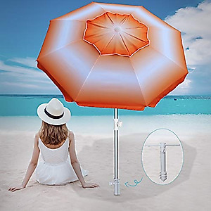 AMMSUN 6.5 ft Beach Umbrella with Sand Anchor,Portable Beach Umbrellas for Sand Heavy Duty Wind,UV 50+ Sun Protection Umbrella for Beach Patio Garden Outdoor,Carry Bag (Orange)
