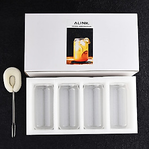 ALINK 4 Pack Large Beer Glasses + Mason Jar Glass Cups with Bamboo Lids and Straws