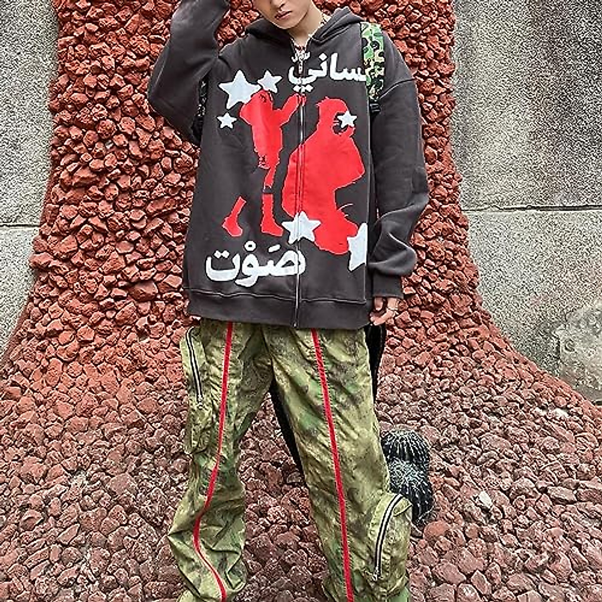 Y2K Zip Up Hoodie Girl Star Graphic Grunge Emo Alt Aesthetic Hooded Oversized E-Girl Harajuku Streetwear Jacket (Black,3XL,3X-Large)