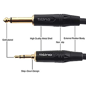 tisino 1/4 Mono to 1/8 Stereo Cable, 3.5mm TRS Stereo to 1/4 inch TS Mono Interconnect Cable (Mono to Stereo Adapter) - 3 feet
