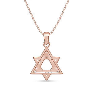 AFFY White Natural Diamond Star of David Pendant Necklace in 14k Rose Gold Over Sterling Silver (0.1 Ct)