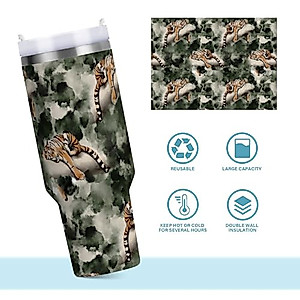 Emelivor Ink Green Watercolor 30 oz Tumbler with Lid and Straw Insulated Tumblers with Handle Travel Coffee Mug Cup Large Water Bottles Cup for Hot and Iced Cold Drinks