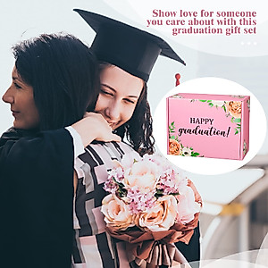 Teling Graduation Gifts for Her Graduation Gift Basket Set Includes Coffee Mug, Bracelet, Keychain, Candle, Towel, Socks, Scrunchie, Mirror Candle Card for Senior College Graduation Party (Pink)