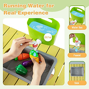 HONEY JOY Mud Kitchen, Fir Wooden Mud Table Play Kitchen for Toddlers, Running Water, Removable Sink, Kids Outdoor Kitchen Playset, Mud Kitchen for Kids Outdoor, Gift for Boys Girls